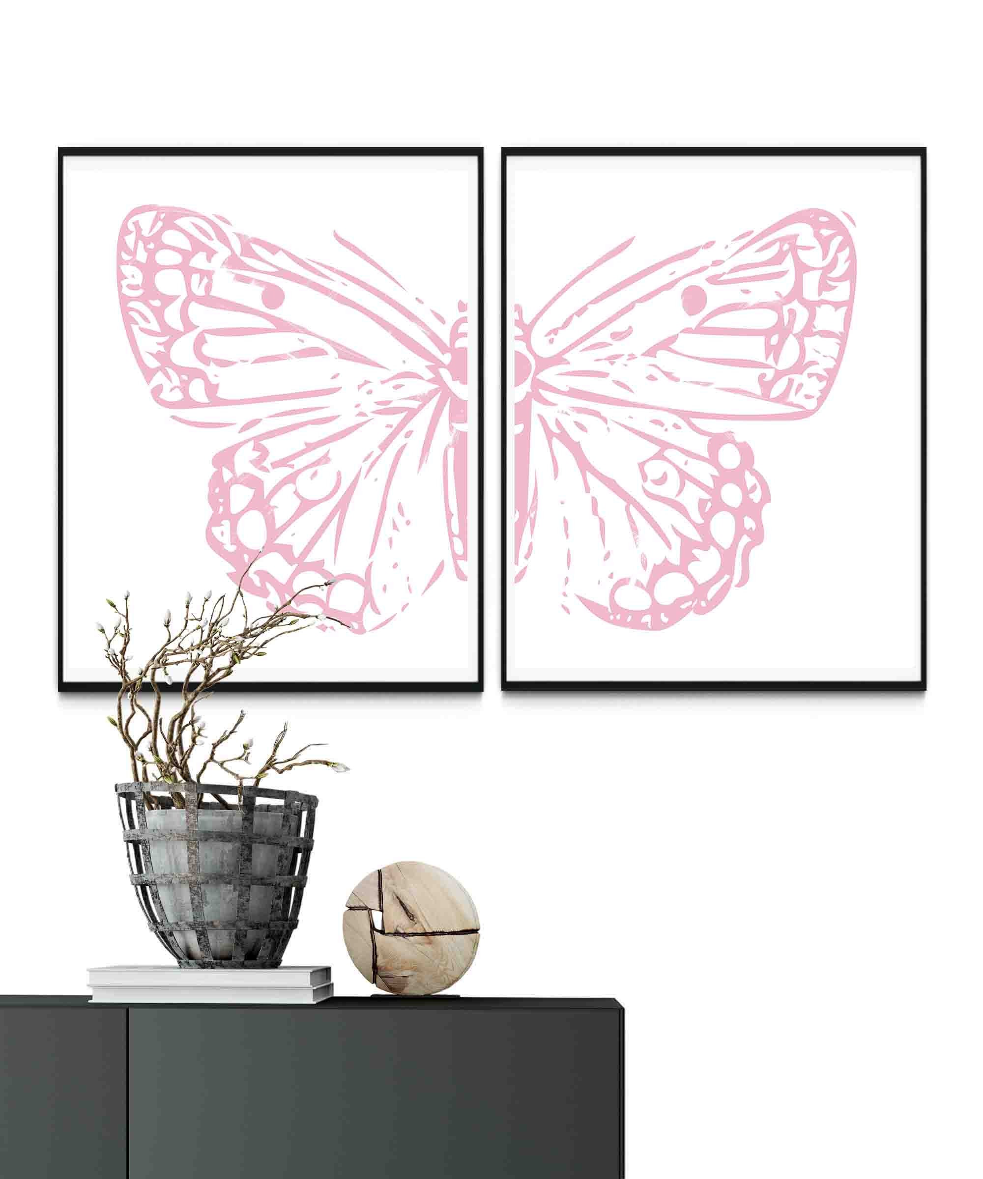 Pink Butterfly Wing Art Prints Set of 2, Choose Paper or Gallery ...