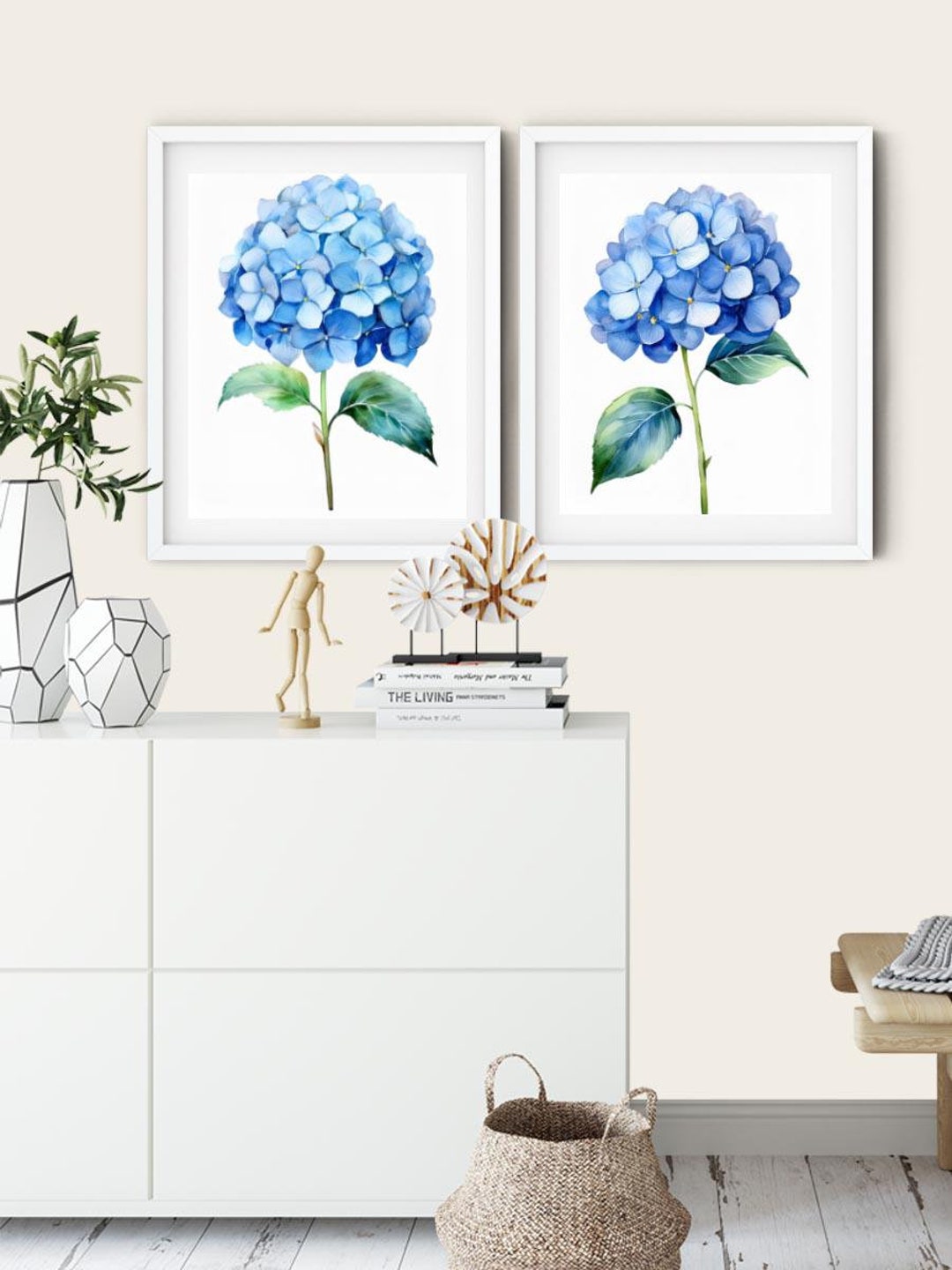 Blue Hydrangea Watercolor Print Set of 2 Hydrangea Flower Prints Modern ...