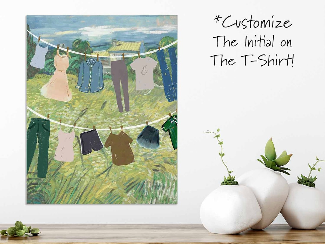 Custom Laundry Room Art Print: Personalized Initial, Clothesline Decor ...