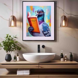 Funny Bathroom Print, Pigeon Pooping on People Book Wall Art, Funny ...