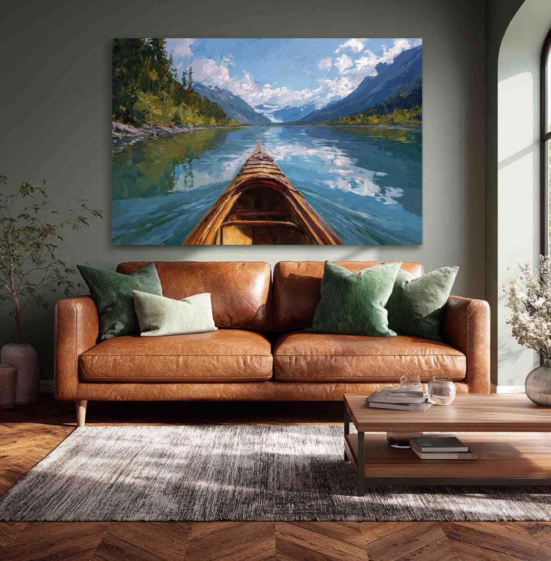 Canoe on River Wall Art - Nature Landscape Print Lake House Decor ...