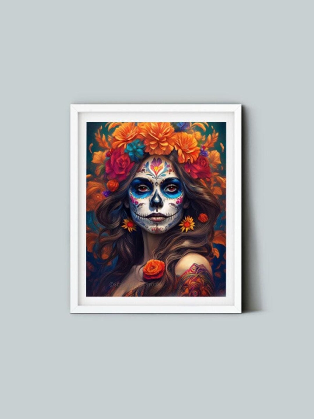 Day of the Dead Woman Painted Face Wall Art Day of Dead Mexican ...