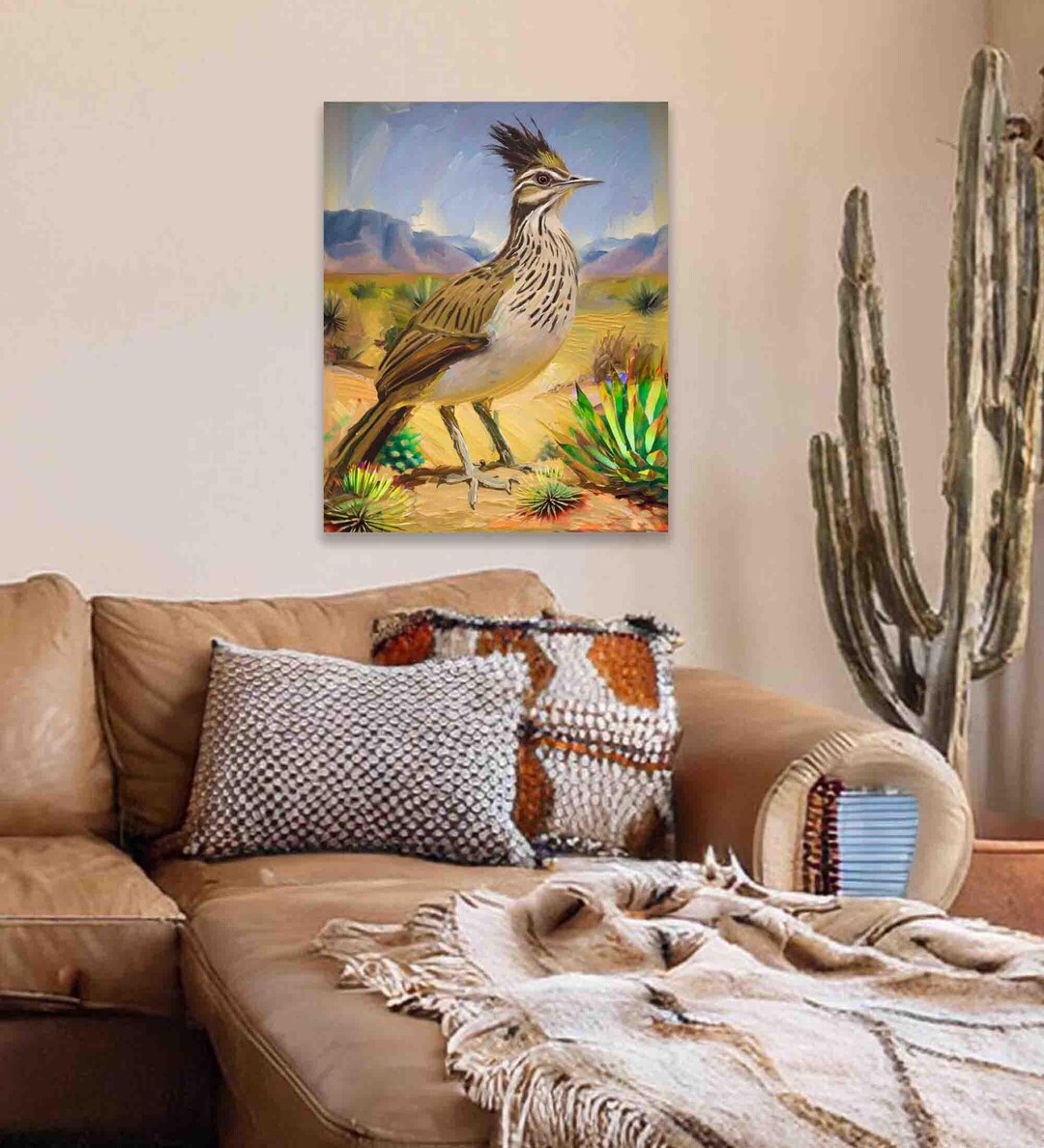 Roadrunner Wall Art Southwest Desert Landscape Wildlife Art Cactus ...