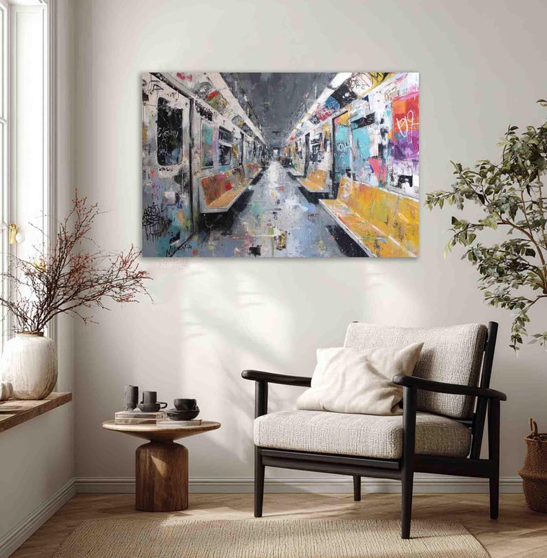 NYC Subway Graffiti Art Print | Minimalist Subway Car Canvas - Etsy