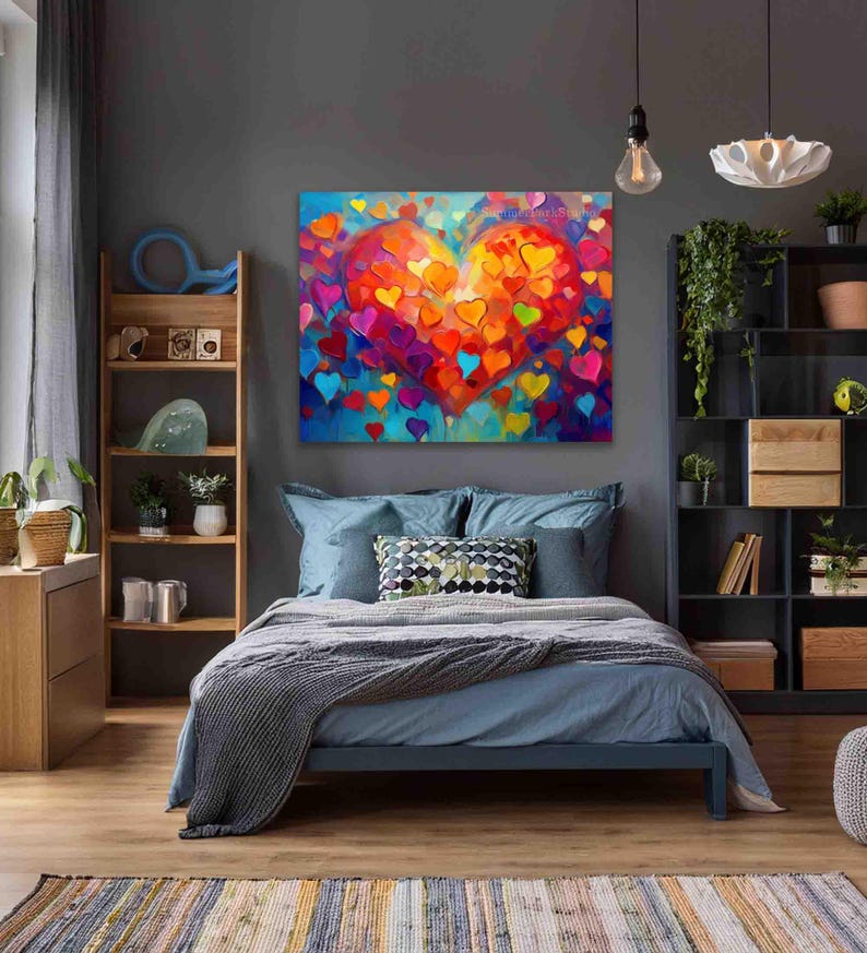 Colorful Rainbow Heart Wall Art: Colorful Hearts Paper or Canvas - Etsy