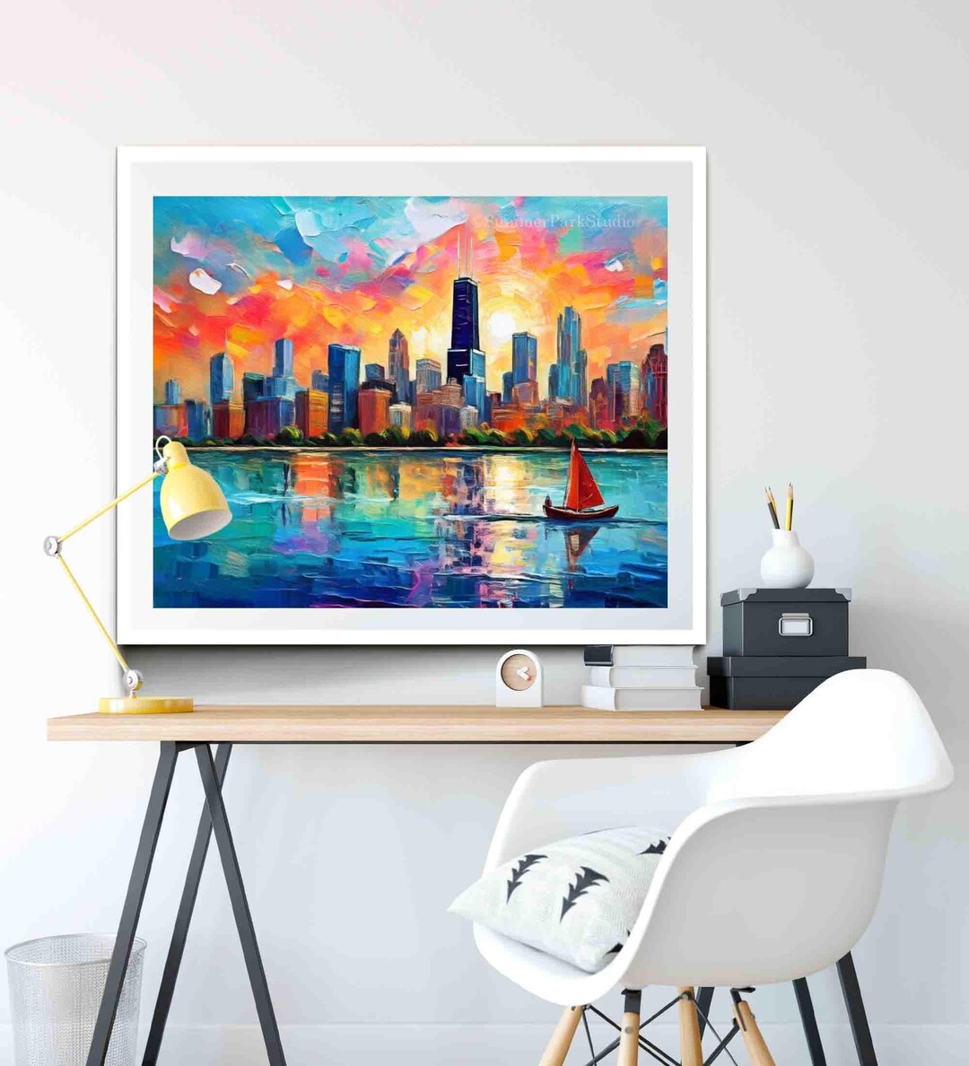 Abstract Chicago Skyline Art Print: Cityscape Home Decor - Etsy