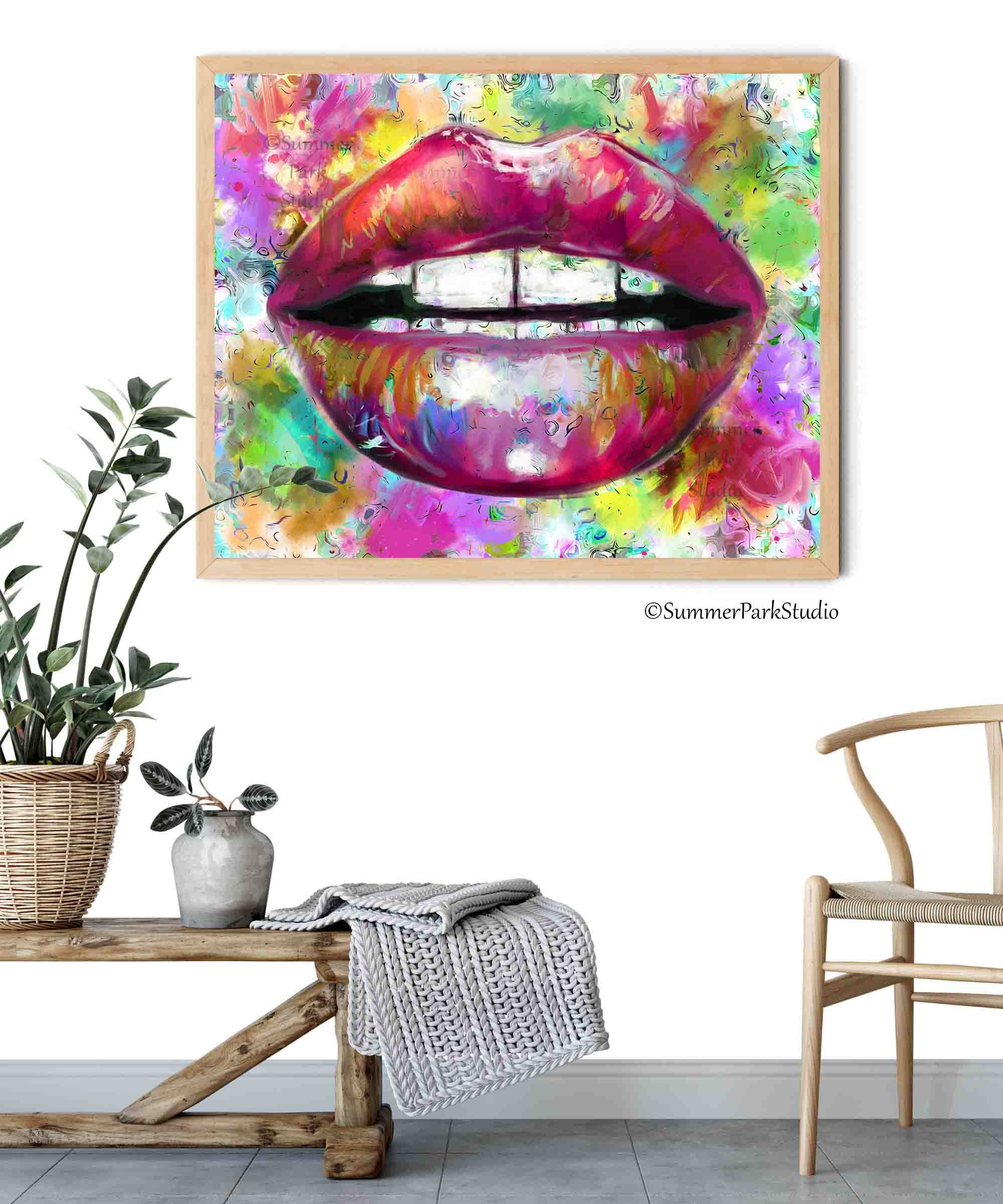 Mouth Wall Art Lips Print Smile Art Prints Teeth Wall Art Pink Lips Art ...