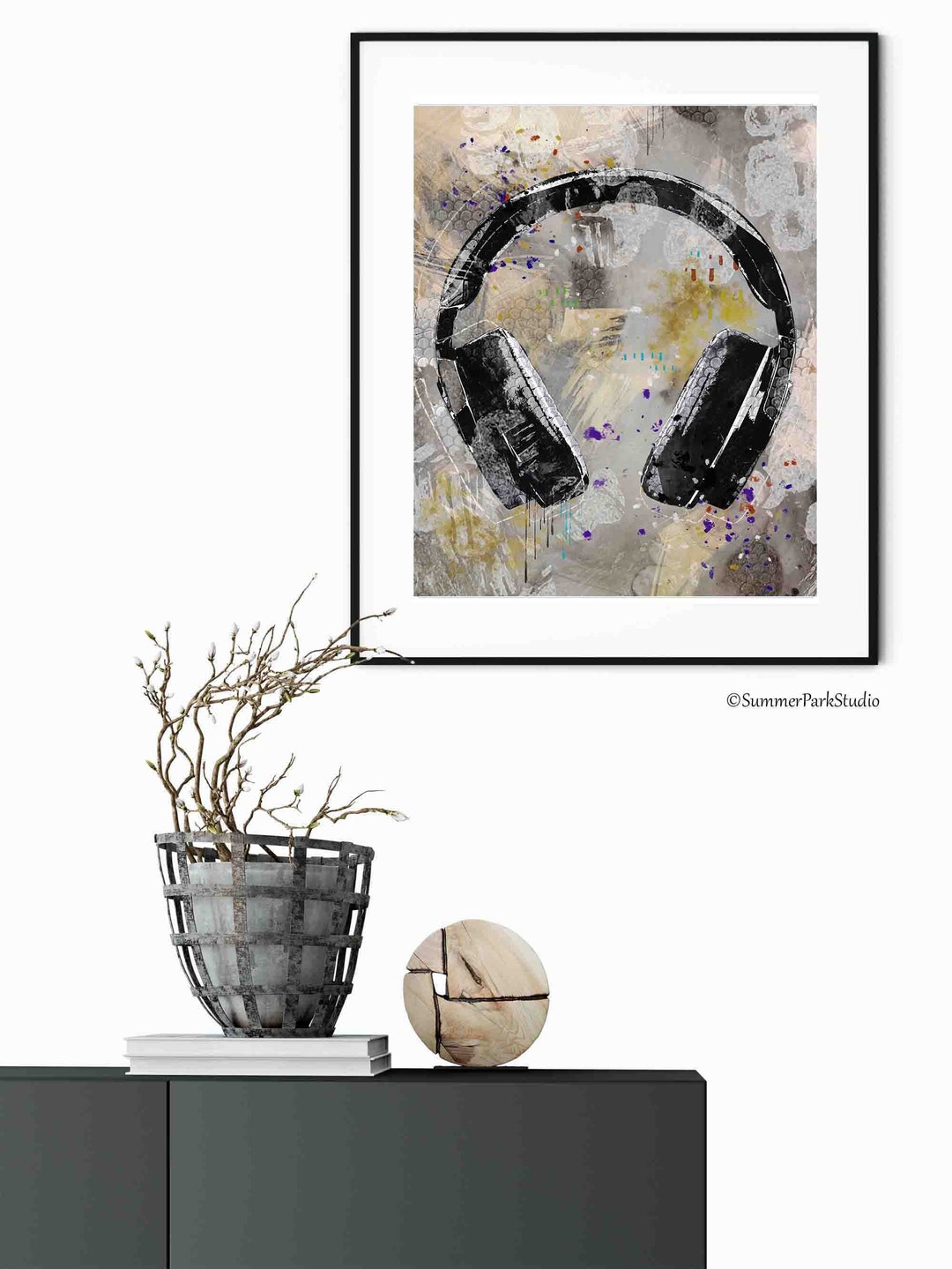 Headphones Wall Art Music Prints for Living Room Music Headphones Print ...