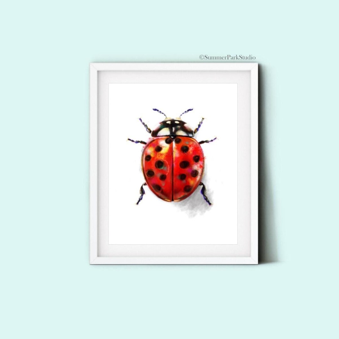 Ladybug Beetle Bug Wall Art Print Fun Red Yellow Bug Watercolor Beetle ...