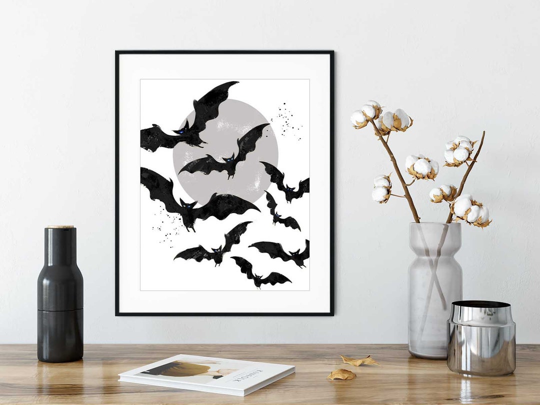 Bats Print Halloween Wall Art Printable Decor Halloween Bats Wall Art ...