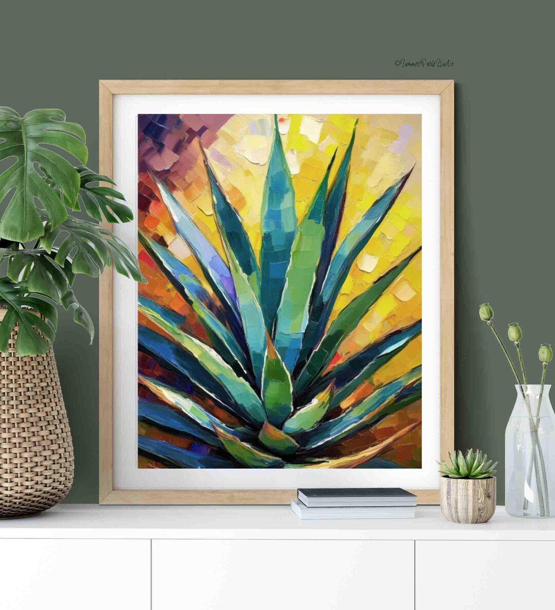 Cactus Print Agave Plant Art Southwest Desert Cactus Art Decor Desert ...