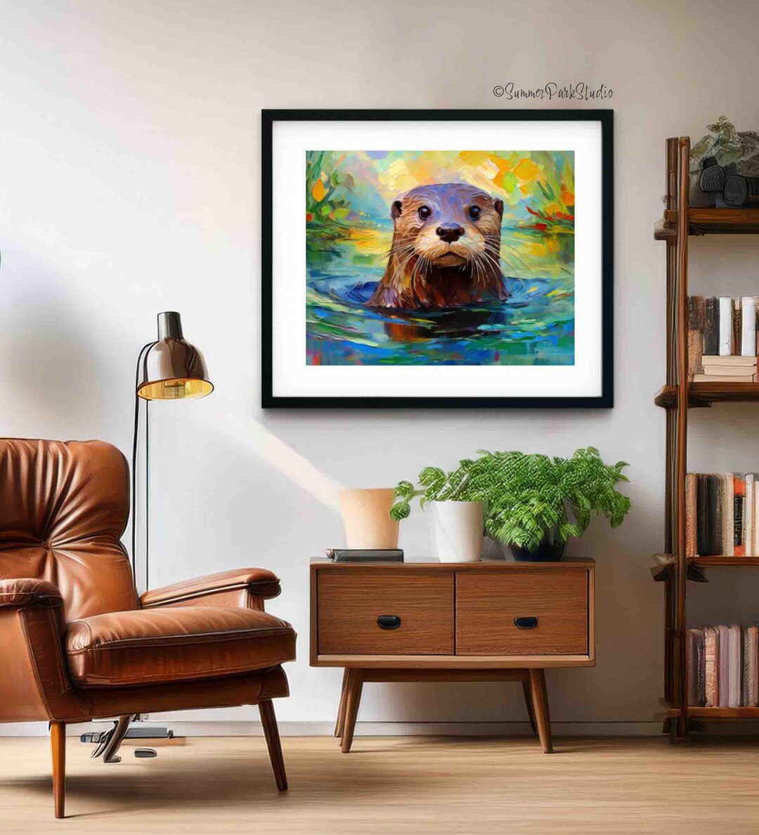 Otter Art Wildlife Wall Art Otter Peeking From Water Art Print Animal ...
