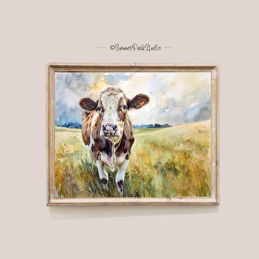 Farm Cow Print: Farmhouse Country Landscape Decor Cottagecore Art - Etsy