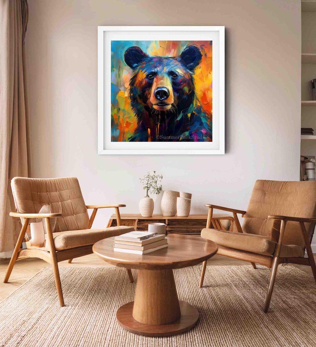 Black Bear Art Colorful Bear Wall Art Bear Portrait Bear Print Square ...