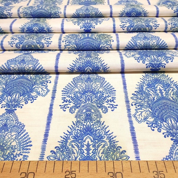 Blue Damask Print Fabric - Etsy