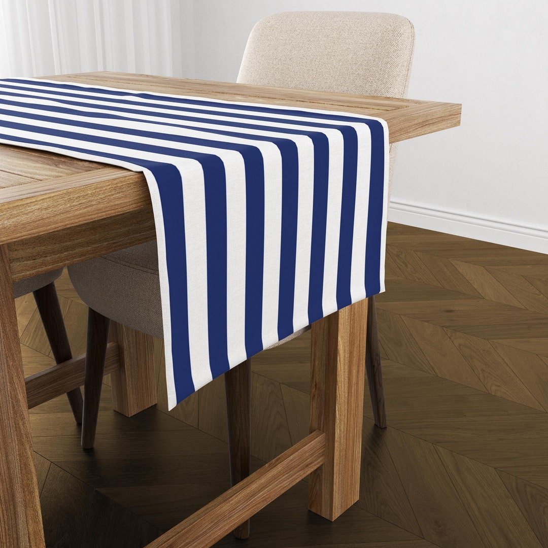Navy Blue Striped Table Runner: Microfiber Fabric, Stain Resistant - Etsy