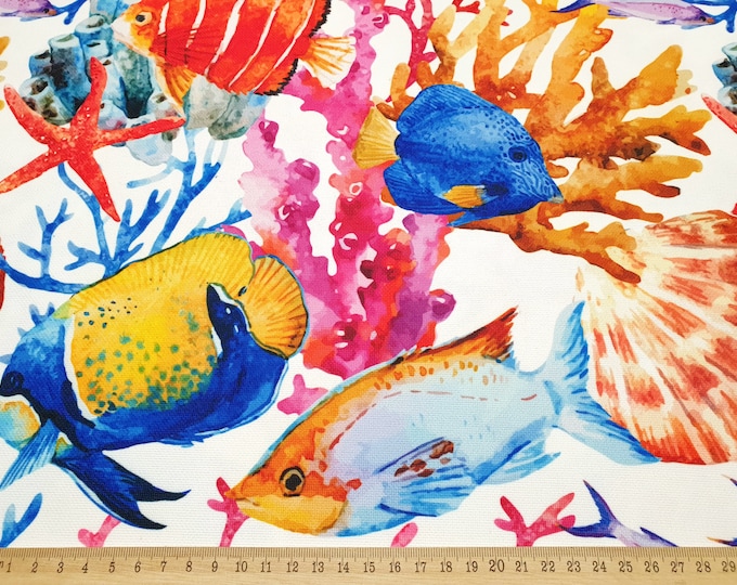 Bright Coastal Fabric Retro Coral Reef by Roochita Underwater Starfish ...