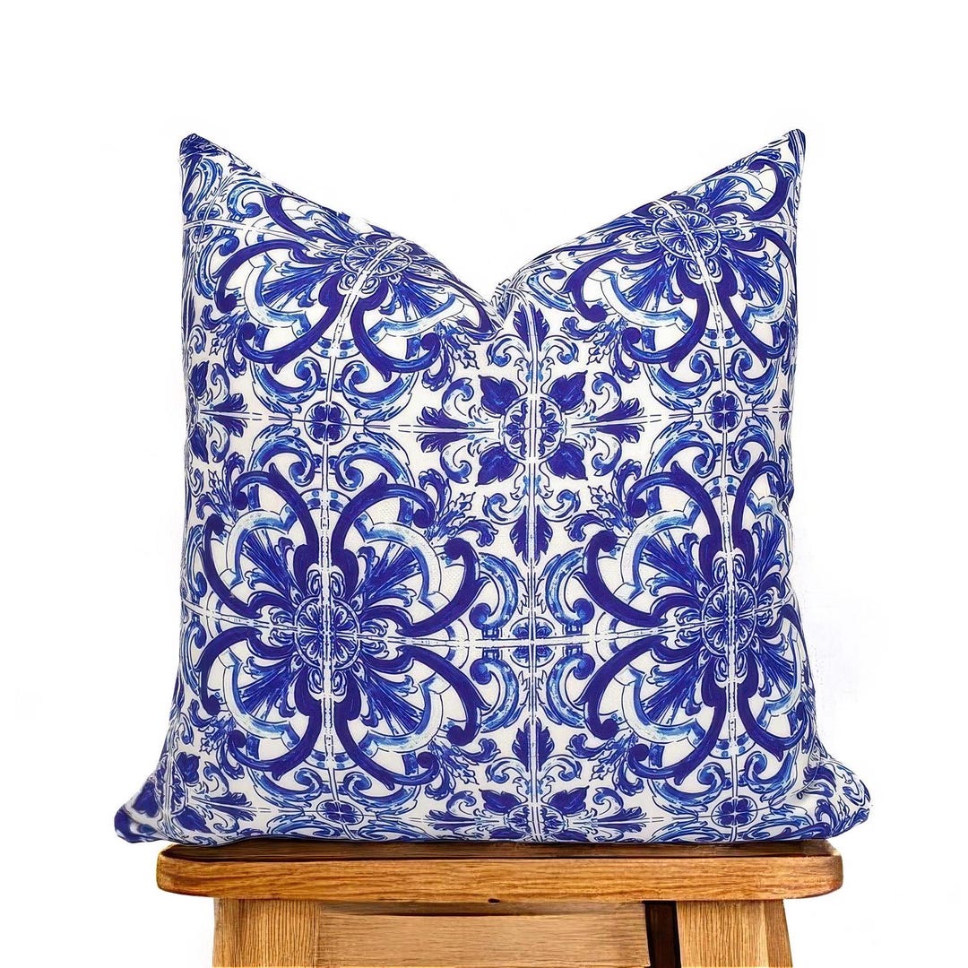 Blue Italian Majolica Pillow Cover: Sicilian Tile Print, Mediterranean ...