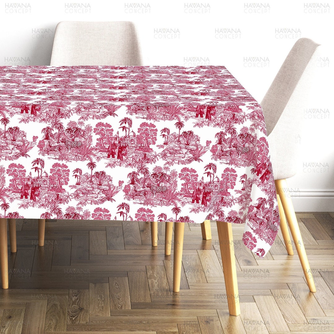 Maroon Toile De Jouy Tablecloth: Taj Mahal, Farmhouse Decor - Etsy
