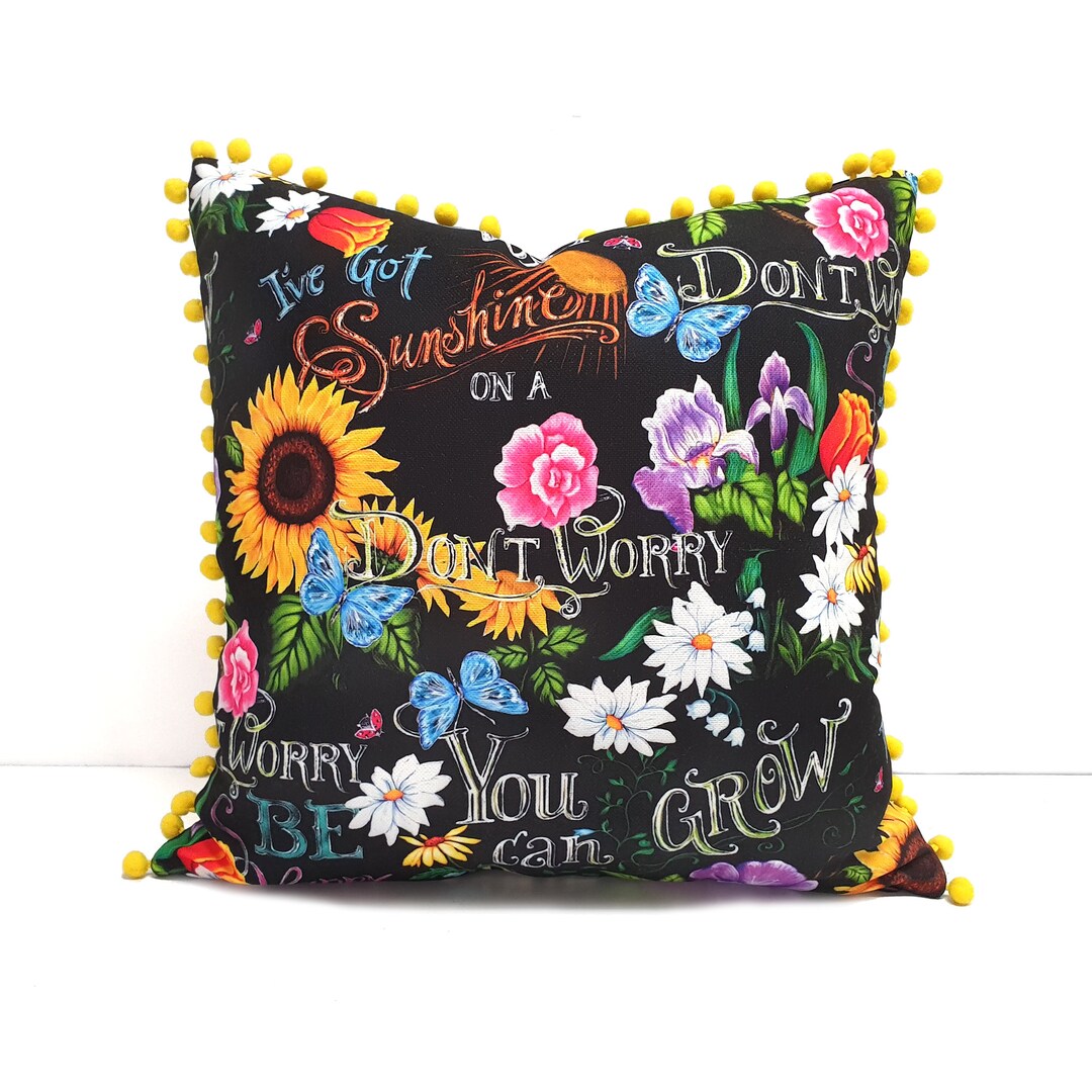 Hippie Flowers Pillow Cover Dont Worry Be Happy Text Euro Sham ...