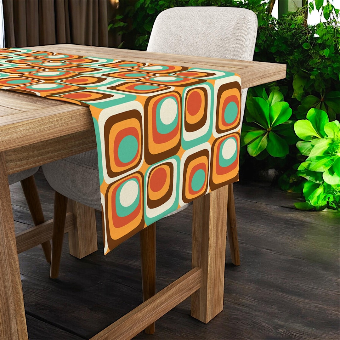 Retro Orange Table Runner: Mid Century Modern 70s Kitchen Decor - Etsy