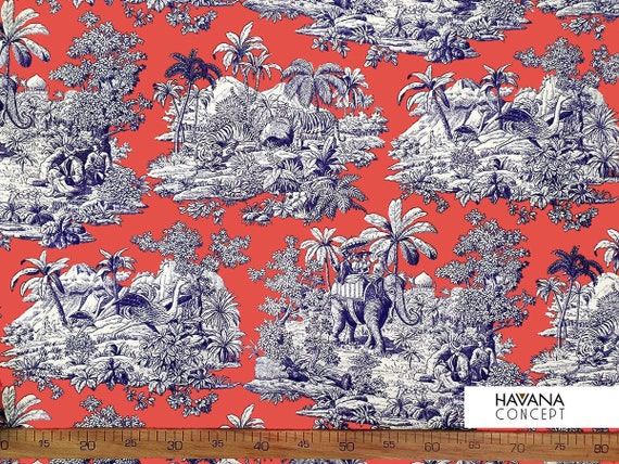 Living Coral Toile De Jouy Fabric French Vintage Toile Art - Etsy