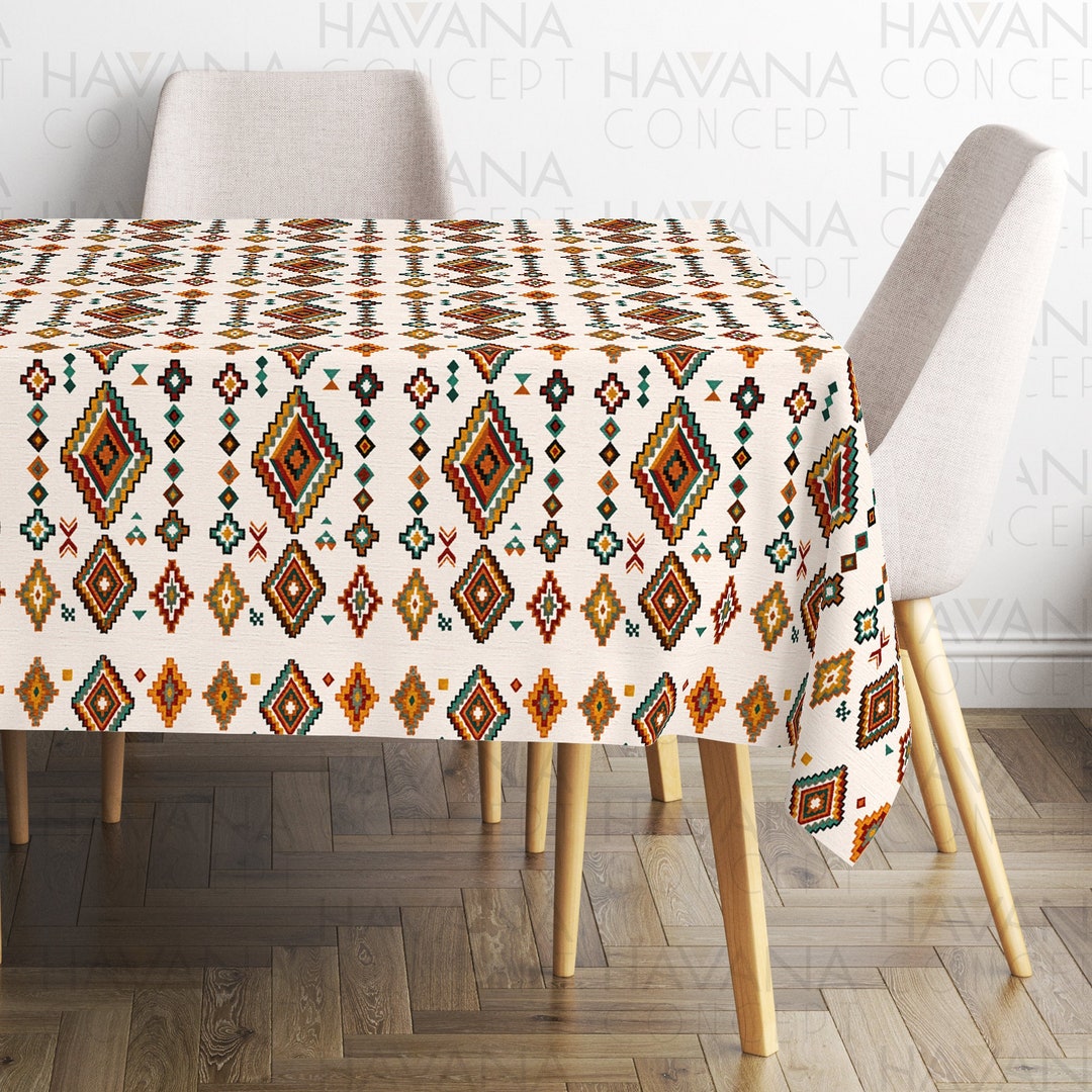 Southwestern Aztec Navajo Tablecloth, Boho Mexican Navajo Kilim Rug ...