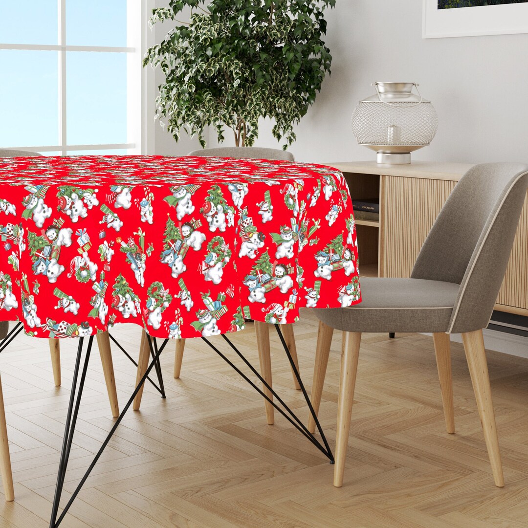 Christmas Red Snowman Tablecloth Custom Fabric Tablecloth, Rectangle ...