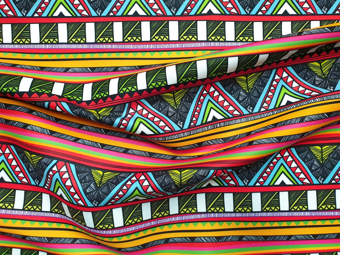 Peruvian Aztec Print Fabric - Tribal Ethnic Stripy Triangles Fabric ...