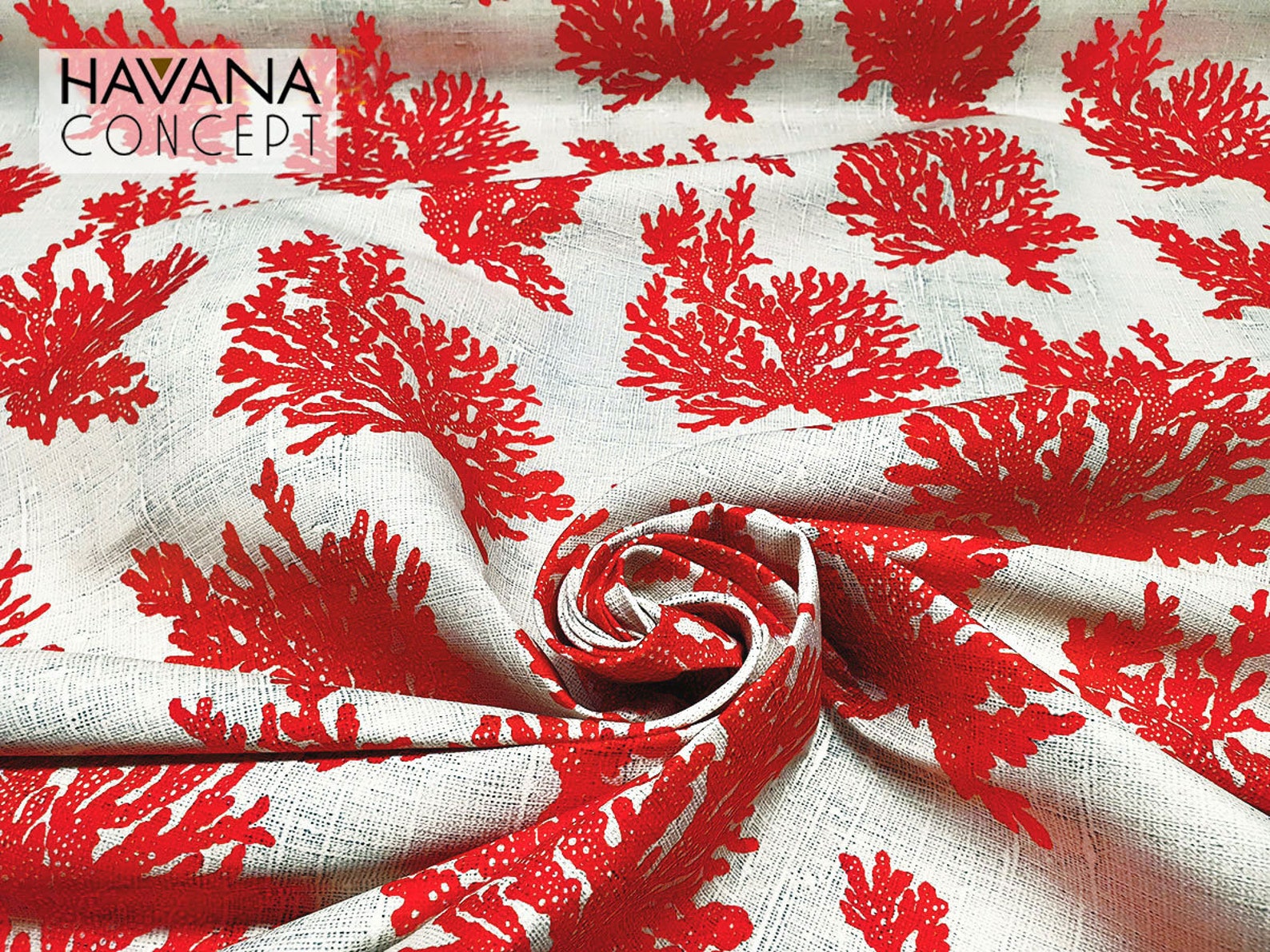 Nautical Red Coral Reef Fabric Coastal Sea Ocean Plants on - Etsy