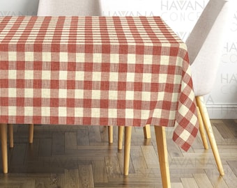 54 Inch Square Red and White Checkered Gingham Polyester Tablecloth ...