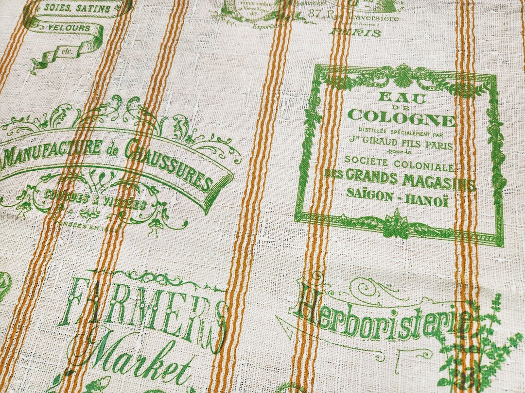 Vintage French Script Fabric: Paris Label Silhouette Upholstery - Etsy