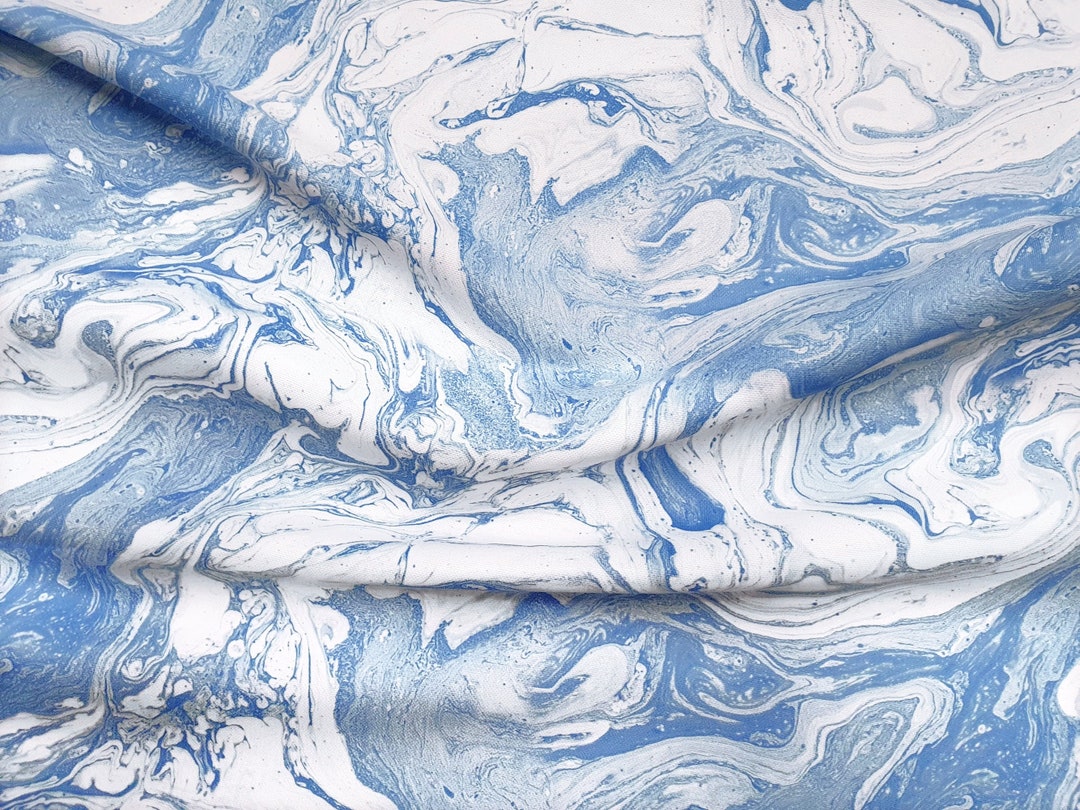 Marble Fabric - Blue Watercolor Marbled Stone Fabric, Abstract Marble ...
