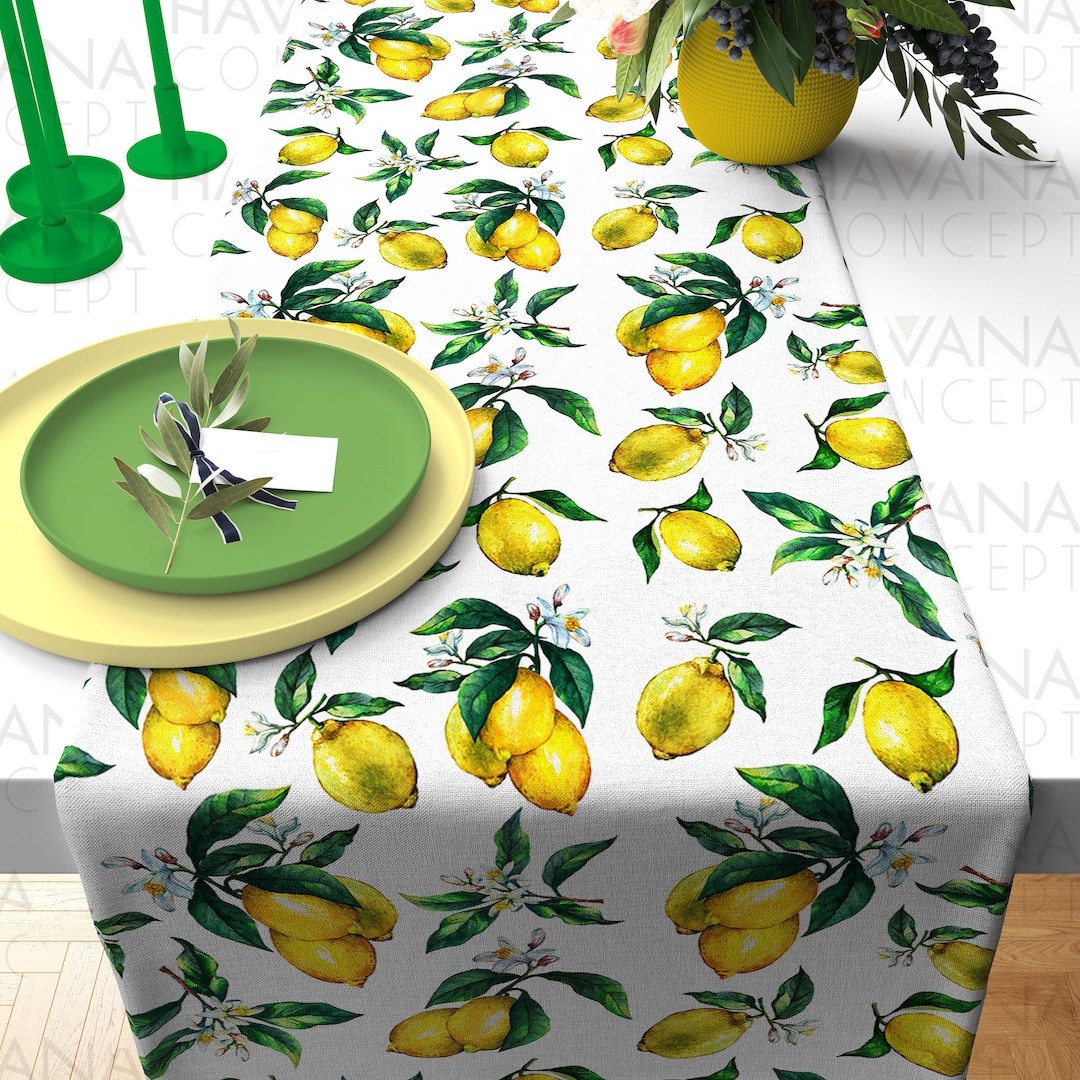 Lemon Print Table Runner: Botanical Kitchen Decor - Etsy