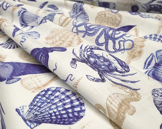 Nautical Sea Creatures Fabric Ocean Octopus Fish Shell and - Etsy