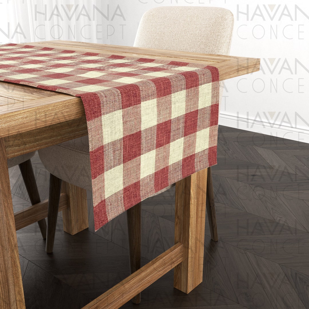Terracotta Gingham Check Table Runner: Brick Red Buffalo Plaid Dining ...