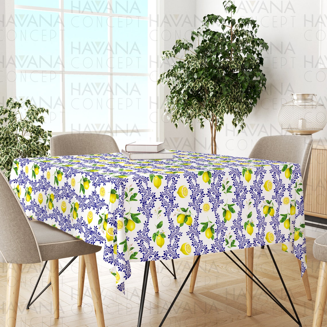 Lemon Print Tablecloth: Italian Majolica, Yellow Tassels - Etsy