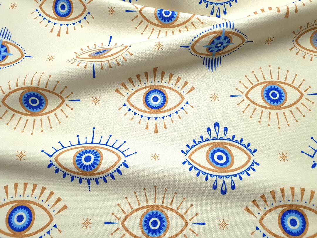 Evil Eye Bead Upholstery Fabric: Ivory & Blue Amulet, Luck Print - Etsy