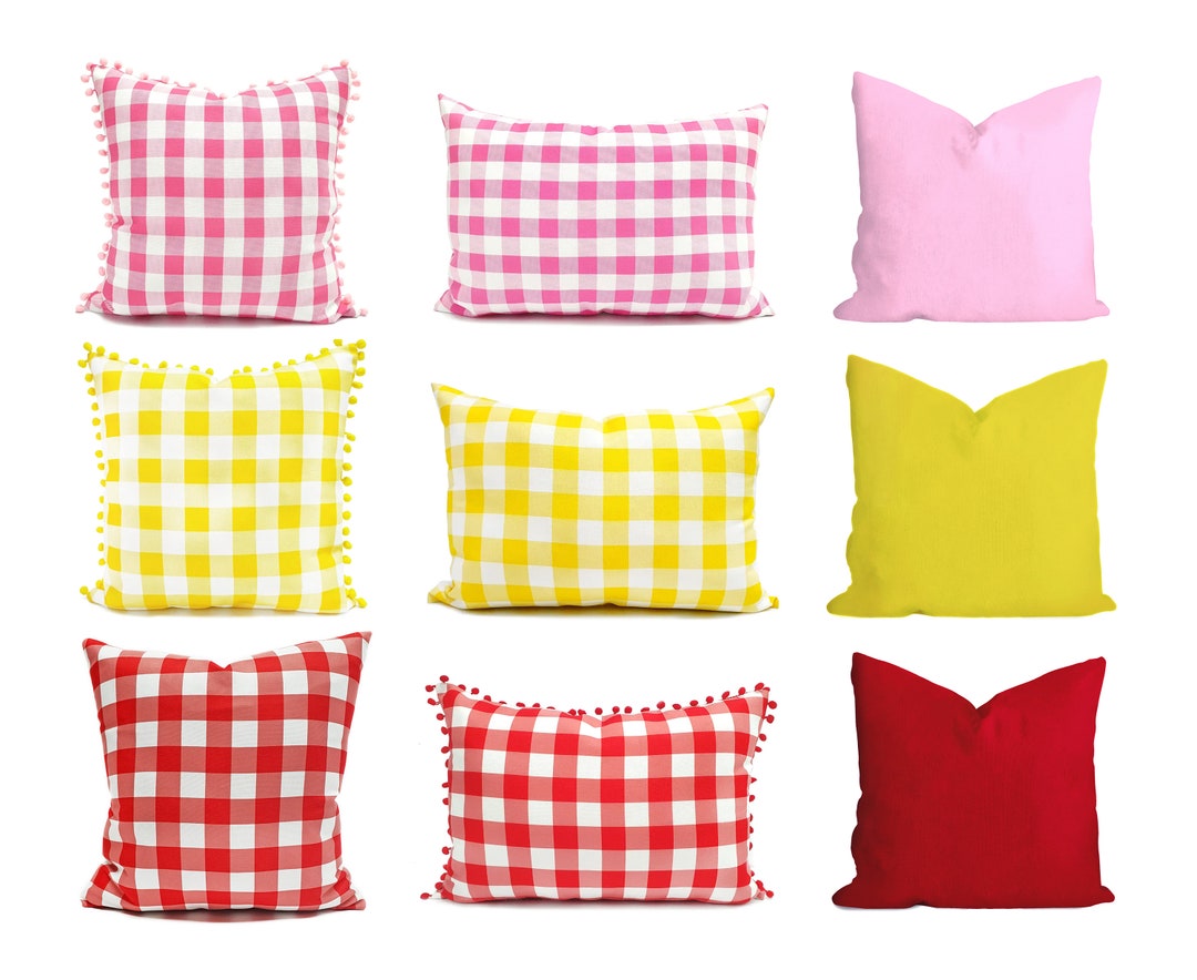 Gingham Check Pillow Cover: Red, Yellow, Pink Checkered Pillow Sham - Etsy