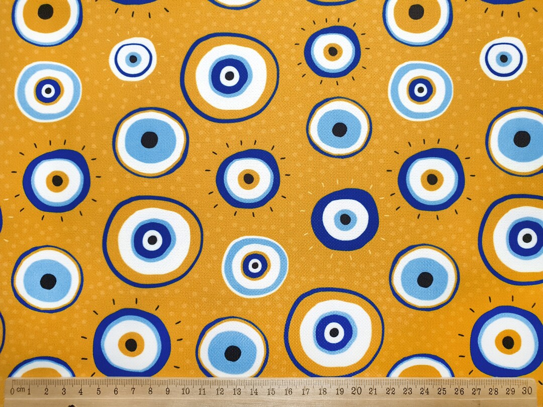 Evil Eye Bead Fabric: Mustard Yellow Amulet Eyes Upholstery Fabric - Etsy