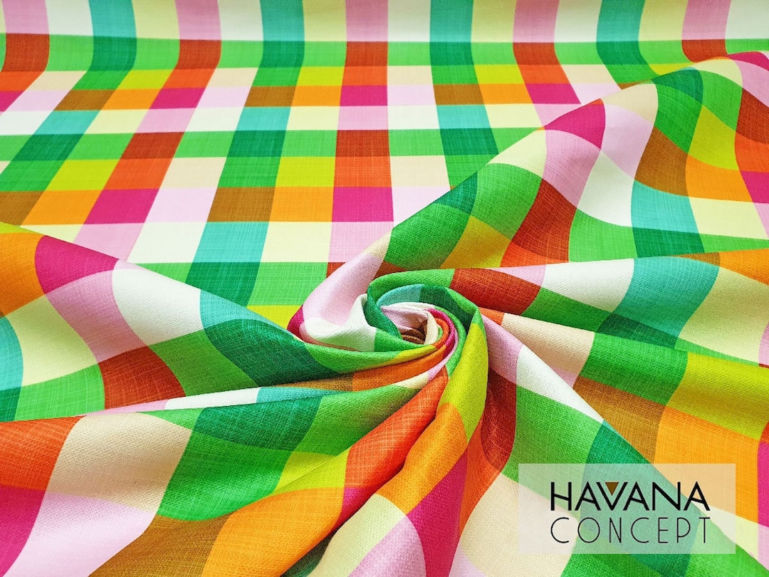 Rainbow Gingham Fabric: Multi Color Checkered Print, Home Decor by the ...