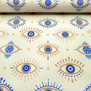 Evil Eye Bead Upholstery Fabric: Ivory & Blue Amulet, Luck Print - Etsy