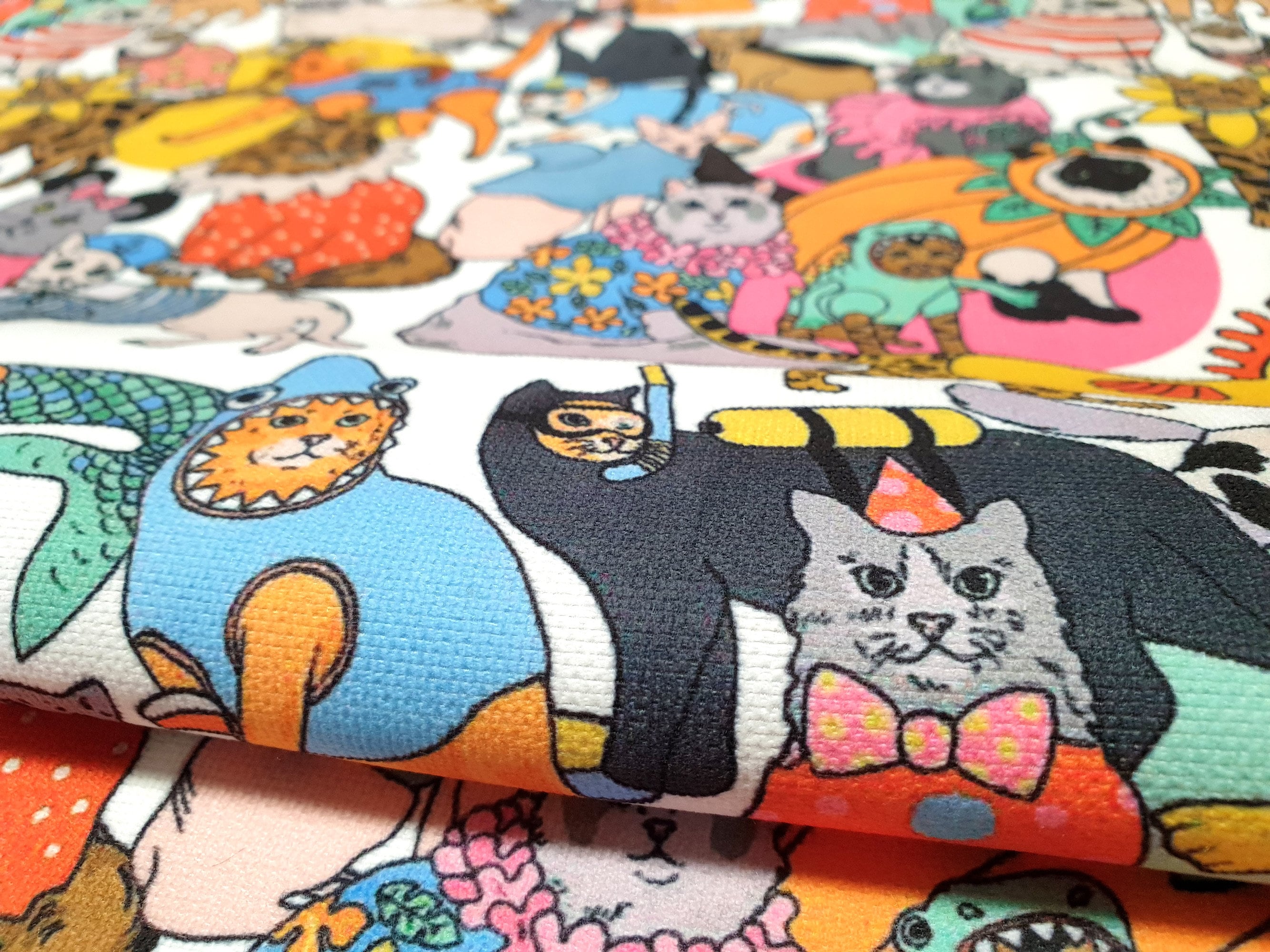 Cute Cats Fabric by the Yard Colorful Sweet Cats With | Etsy
