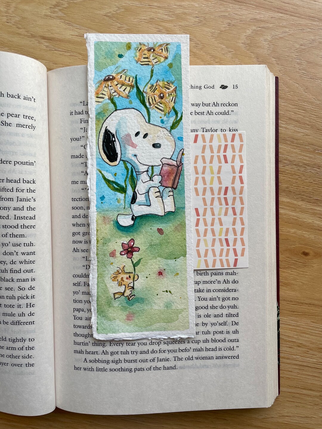 Dog and Bird Original Watercolor Bookmark, Peanuts Artwork, Snoopy ...