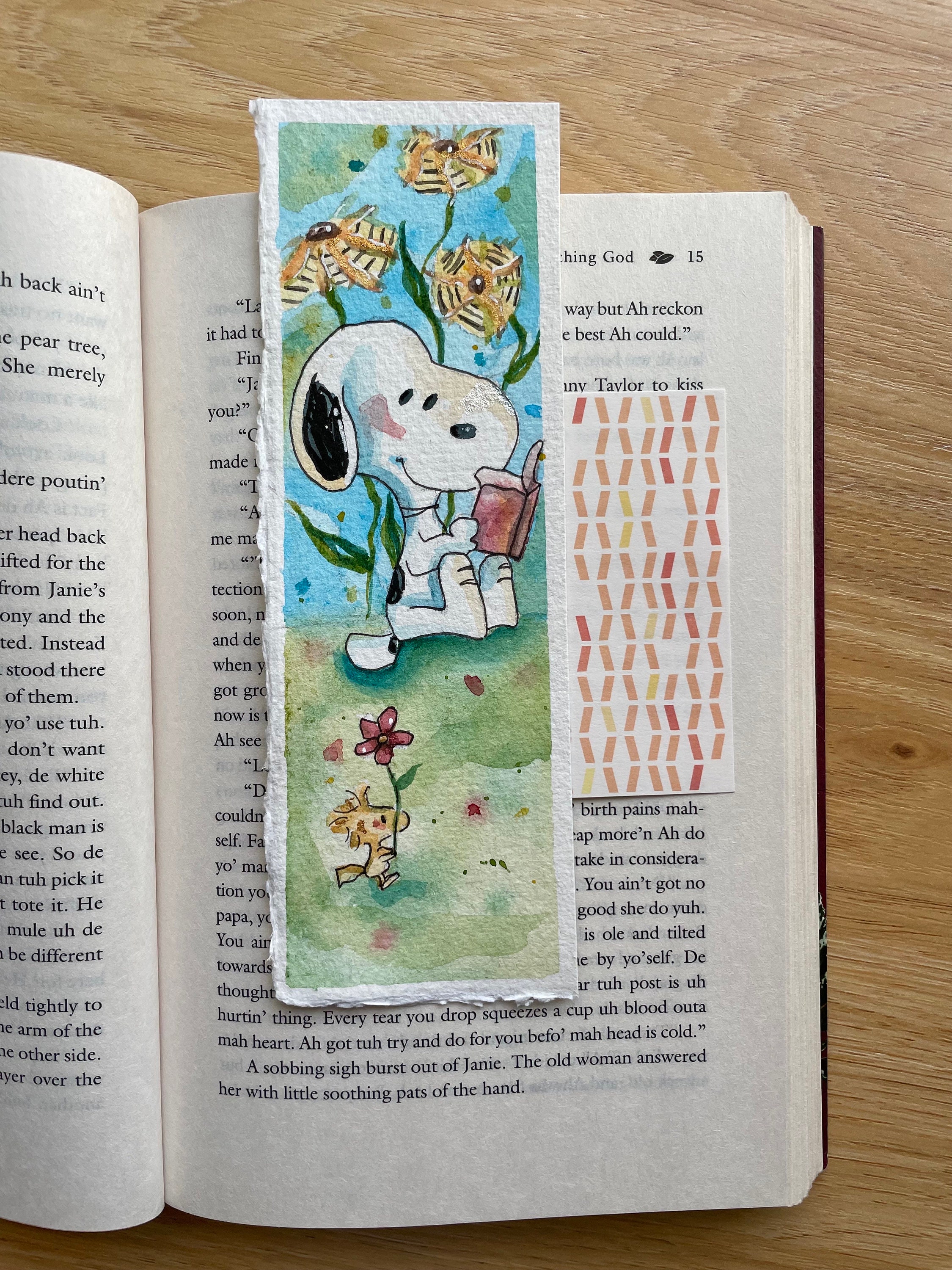 Dog and Bird Original Watercolor Bookmark, Peanuts Artwork, Snoopy ...