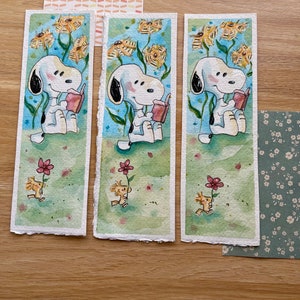 Dog and Bird Original Watercolor Bookmark, Peanuts Artwork, Snoopy ...