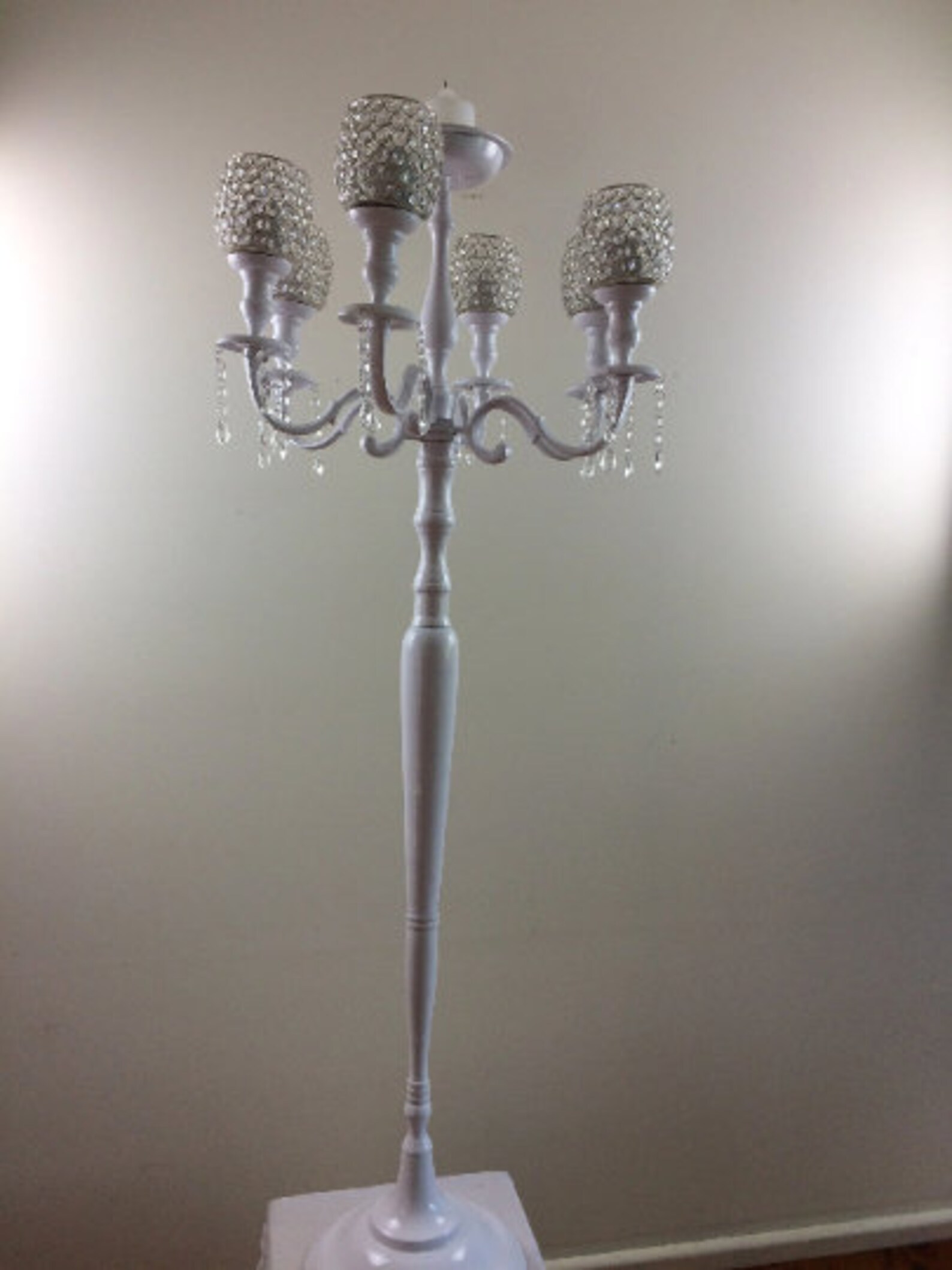Handmade 7 Arm Traditional Candelabra Vintage Crystal Shade Metal Black ...