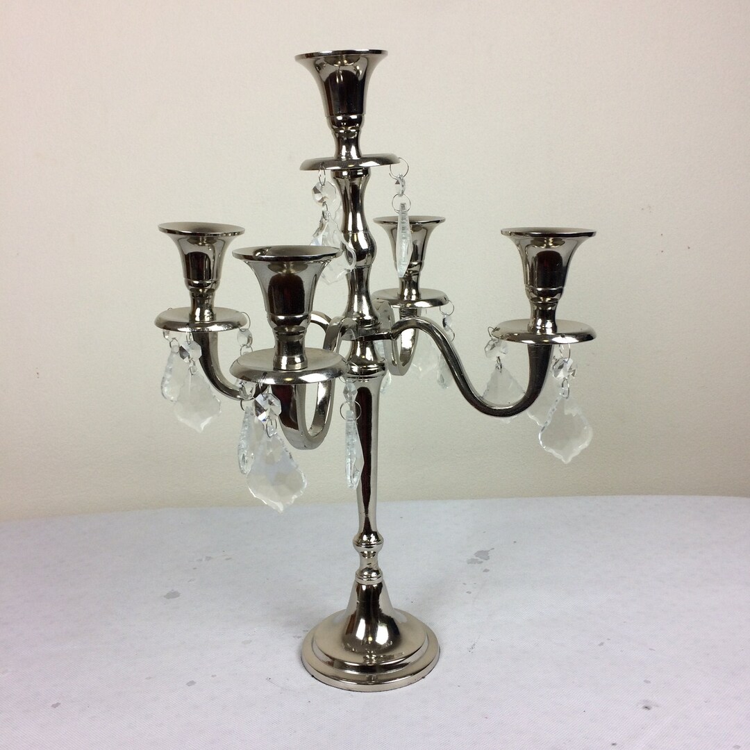 Handmade Metal 5-arm Candelabra Crystal Drops Weddings Nickel ...
