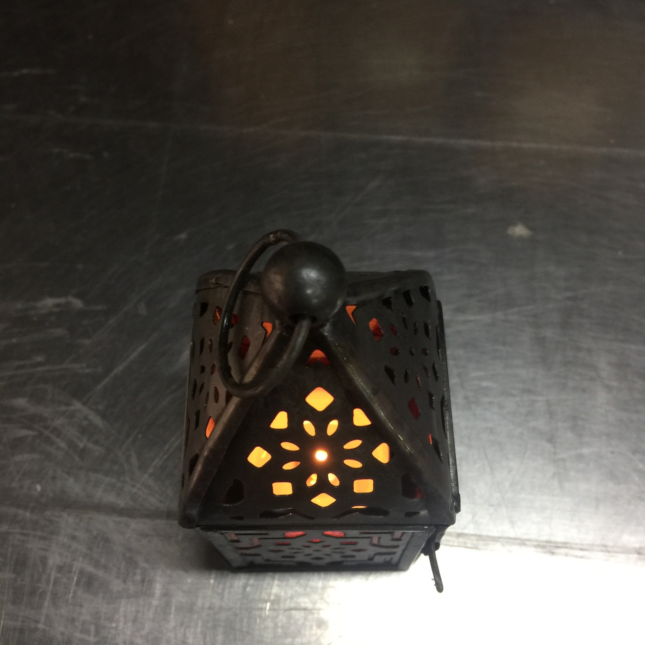 Hand Carved T-light Lantern Color Glass Brass Antique Green Modern ...