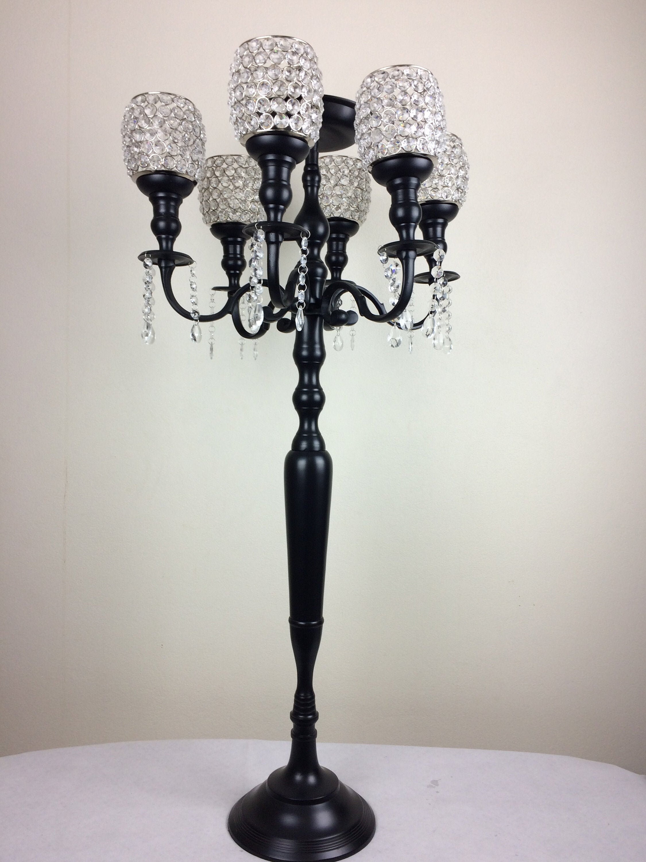 Handmade 7 Arm Traditional Candelabra Vintage Crystal Shade Metal Black ...